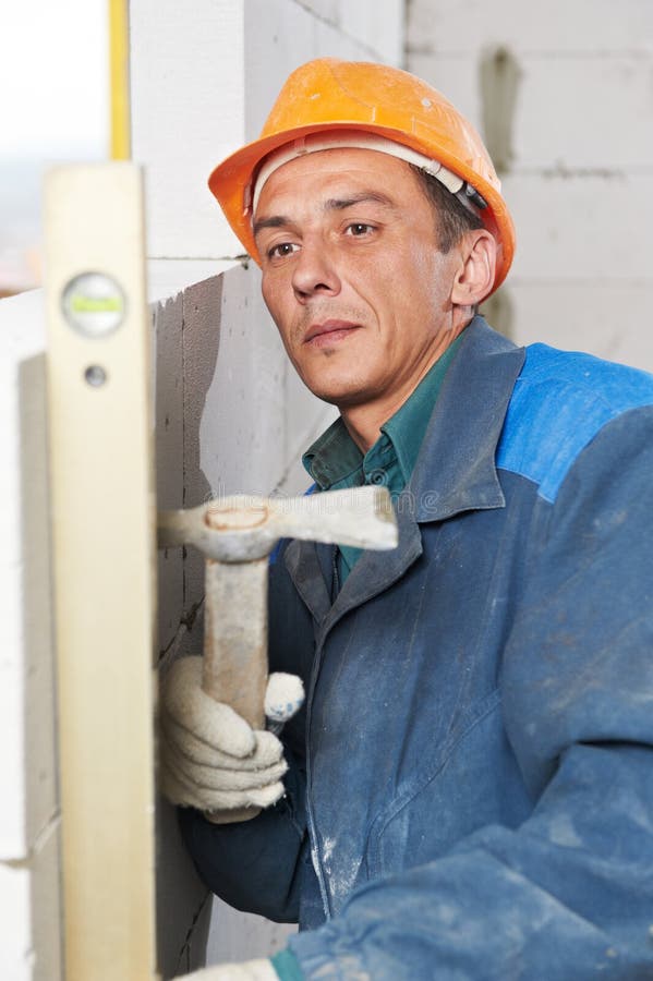 Construction Mason Worker Bricklayer Stock Photo - Image of acid ...