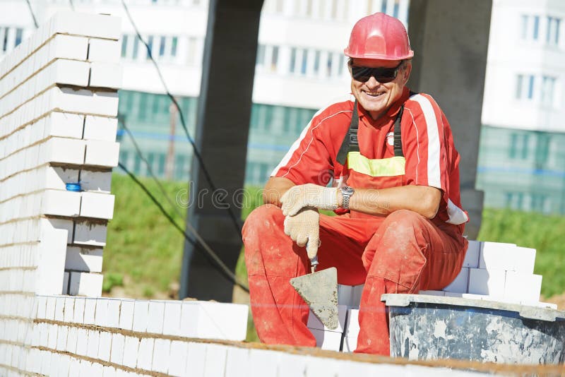 Construction Mason Worker Bricklayer Stock Photo - Image of equipment ...