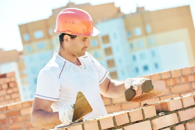 Construction Mason Worker Bricklayer Stock Photo - Image of plastering ...