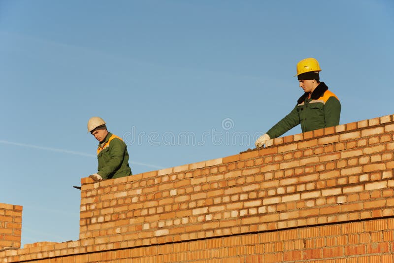 Construction Mason Worker Bricklayers Stock Photo - Image of ...