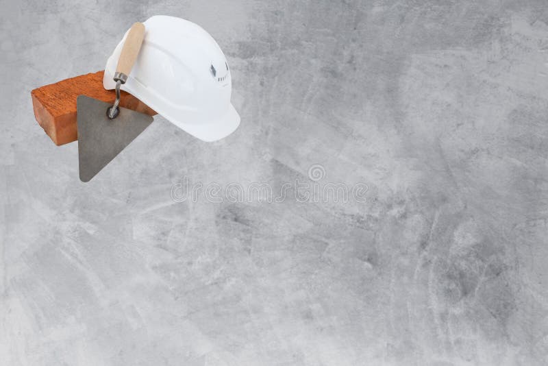 Construction Masonry Cement Mortar Tools. Concrete Wall Background ...