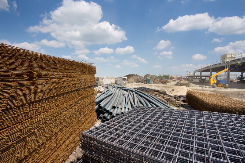 Construction Material at Building Site Stock Photo - Image of piping ...