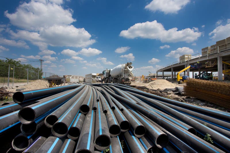 Construction Material at Building Site Stock Photo - Image of concrete ...