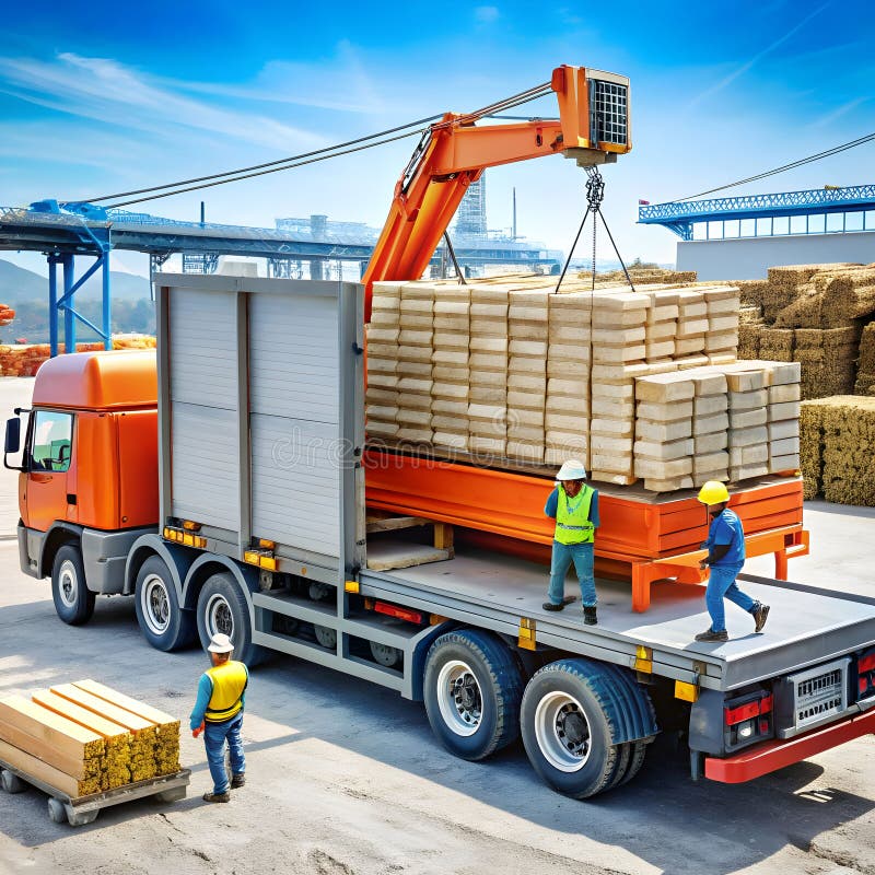 Construction Material Delivery, Showcasing Trucks Unloading Supplies ...