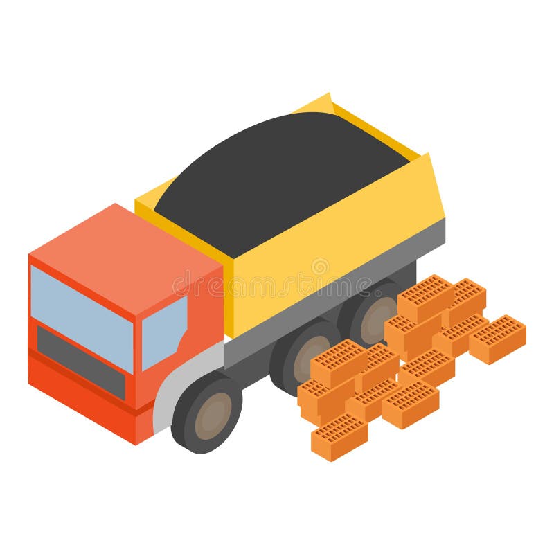 Construction Material Icon Isometric Vector. Dump Truck with Asphalt ...