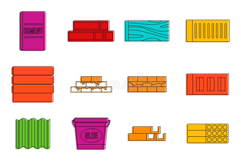 Construction Material Icon Set, Simple Style Stock Vector ...