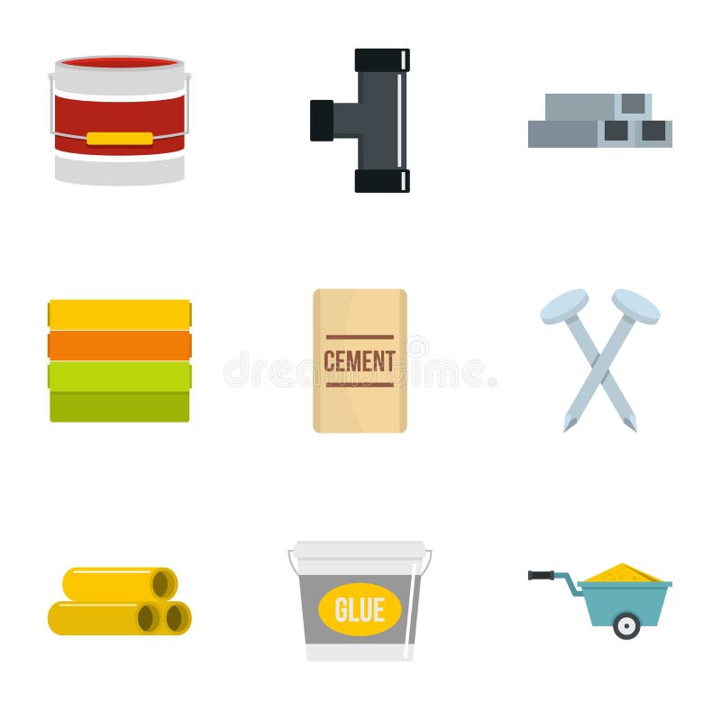 Construction Material Icon Set, Simple Style Stock Vector ...