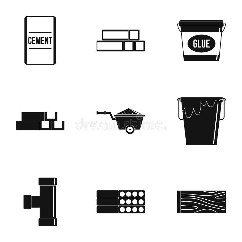 Construction Material Icon Set, Simple Style Stock Vector ...