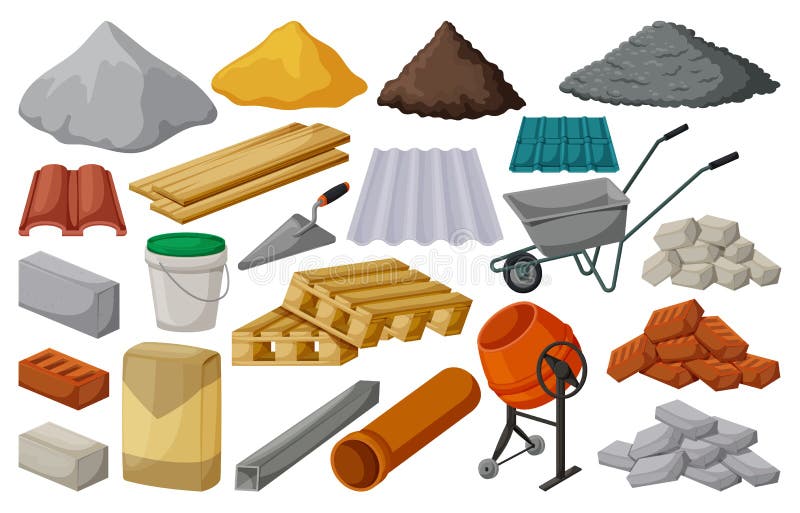 Construction Material Isolated Cartoon Set Icon. Cartoon Vector Set ...