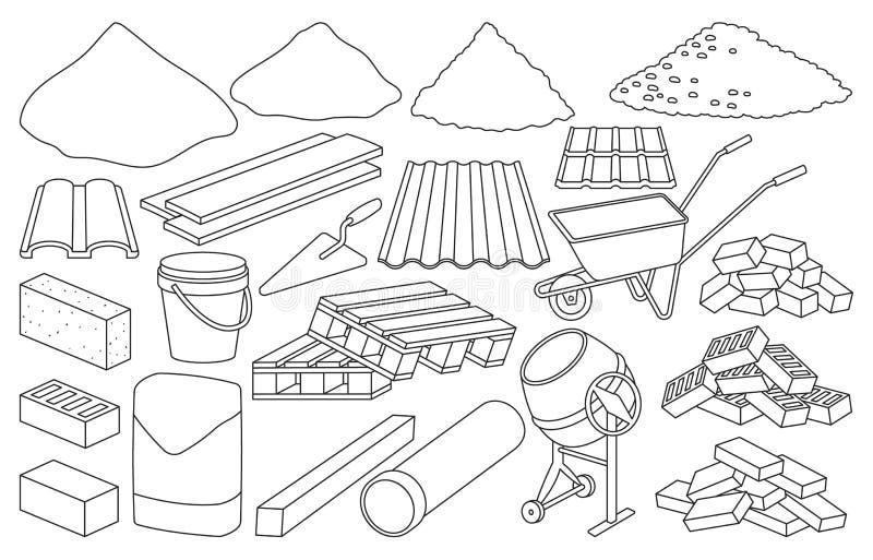 Construction Material Line Set Icon. Vector Illustration Building ...