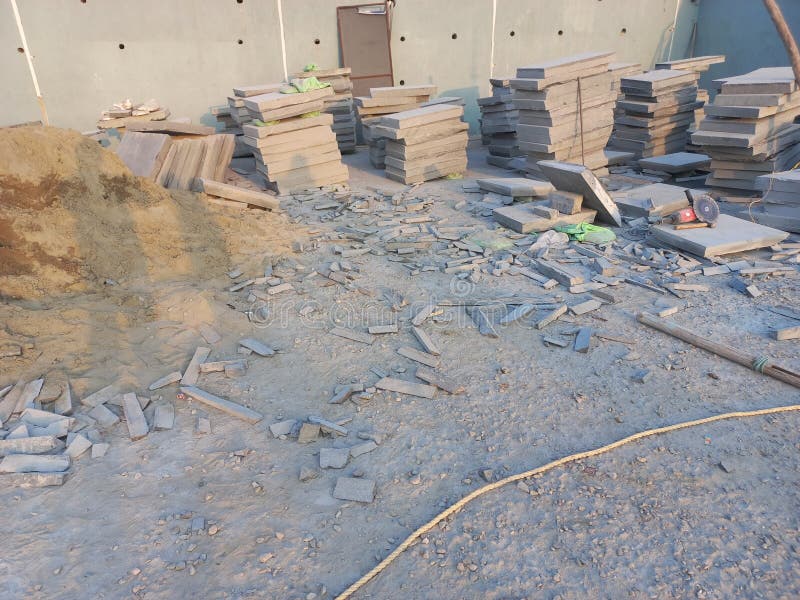 Construction Material Kept Outside a Building Premises Stock Photo ...