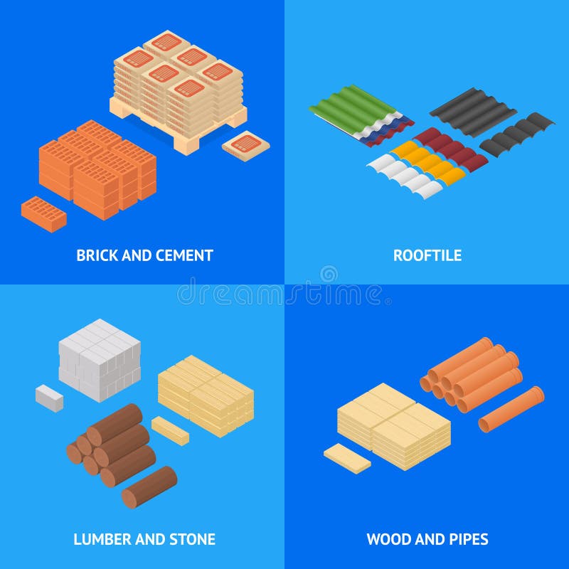 Construction Material Poster Card Set Isometric View. Vector Stock ...