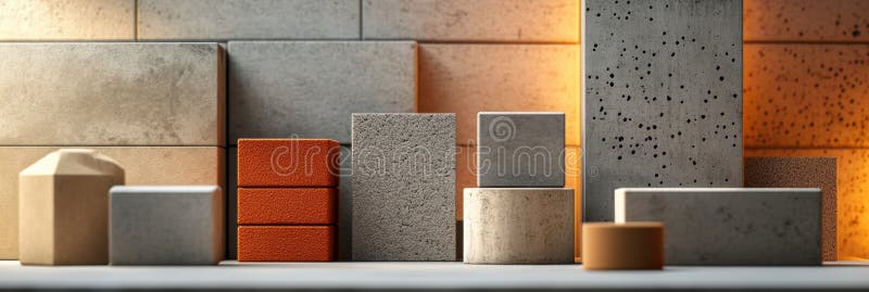 Construction Materials Arranged with Bricks, Wood, and Concrete Blocks ...