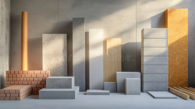 Construction Materials Arranged in a Modern Setting with Natural Light ...