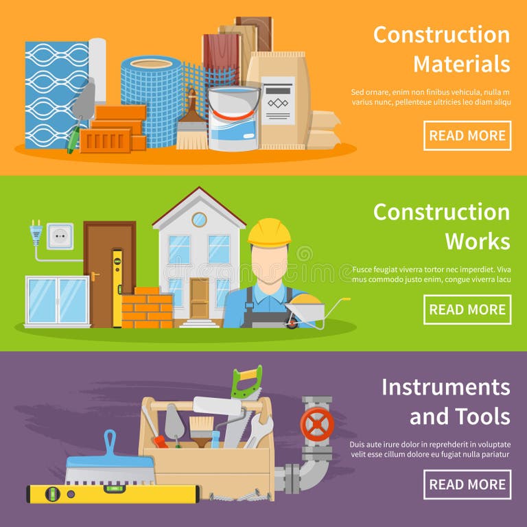 Construction Materials Banners Stock Vector - Illustration of brick ...