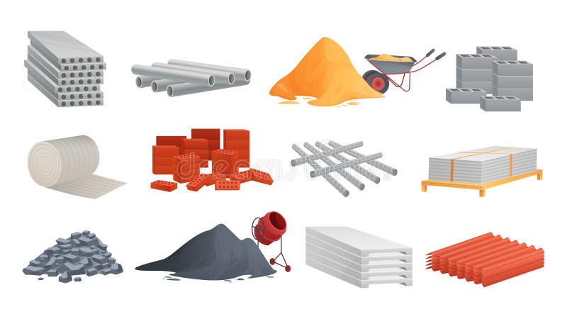 Construction Materials and Equipment Set, Concrete Mixer with Cement ...