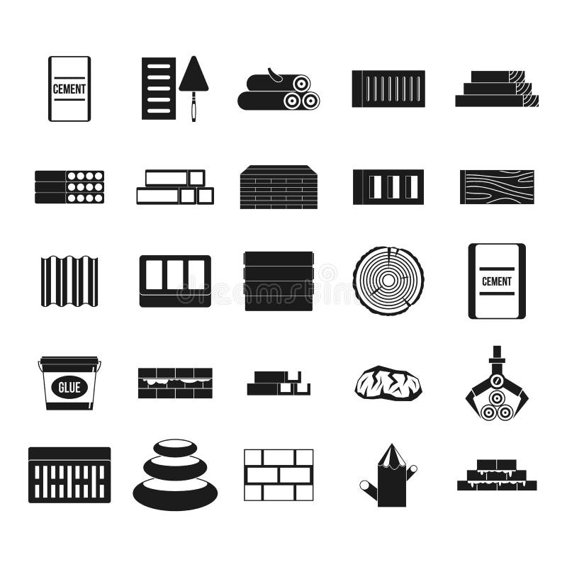 Construction Materials Icon Set, Simple Style Stock Vector ...