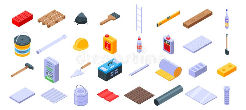 Construction Materials Icons Set, Isometric Style Stock Vector ...