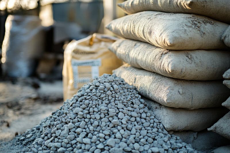 Construction Materials Including Gravel and Cement Sacks are Ready for ...