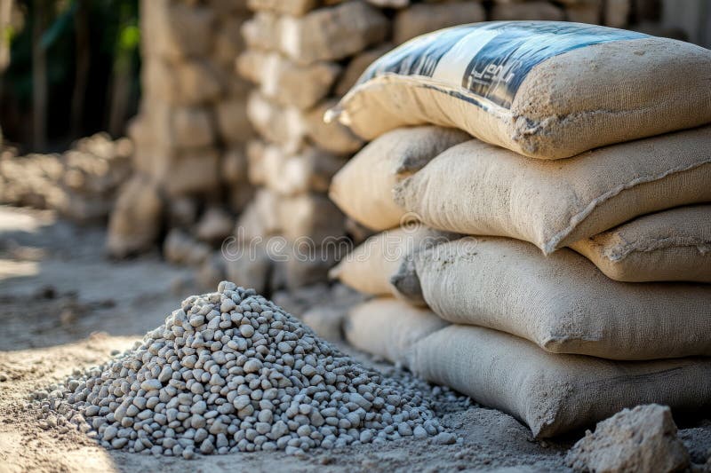 Construction Materials Including Gravel and Cement Sacks are Ready for ...