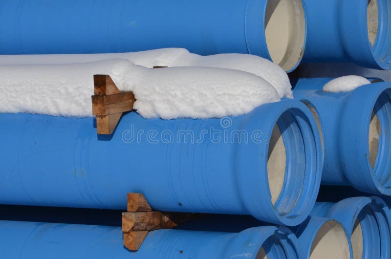 Construction, Materials., Industrial, Pipes, Under, Snow Stock Photo ...