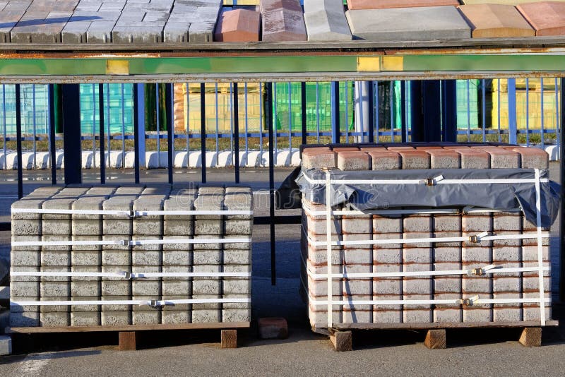 Construction Materials. Pile of Gray Bricks and Stone at Construction ...