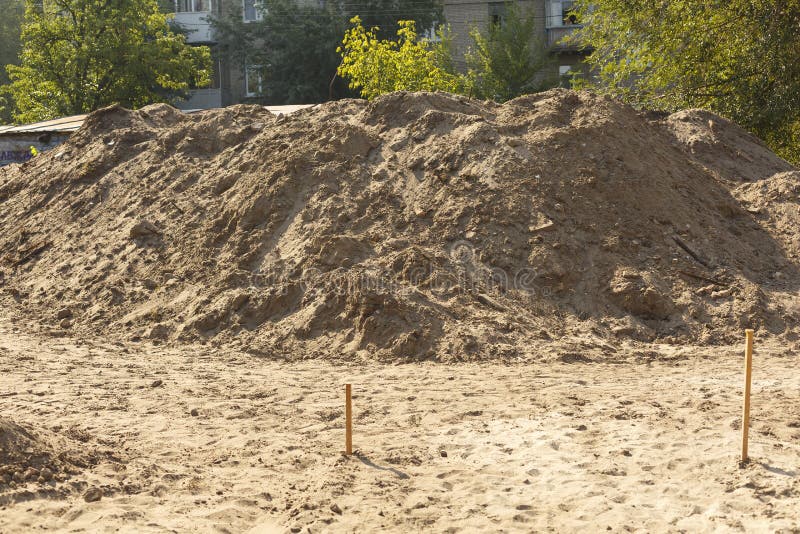 Construction Materials. a Pile of Sand at a Construction Site Stock ...