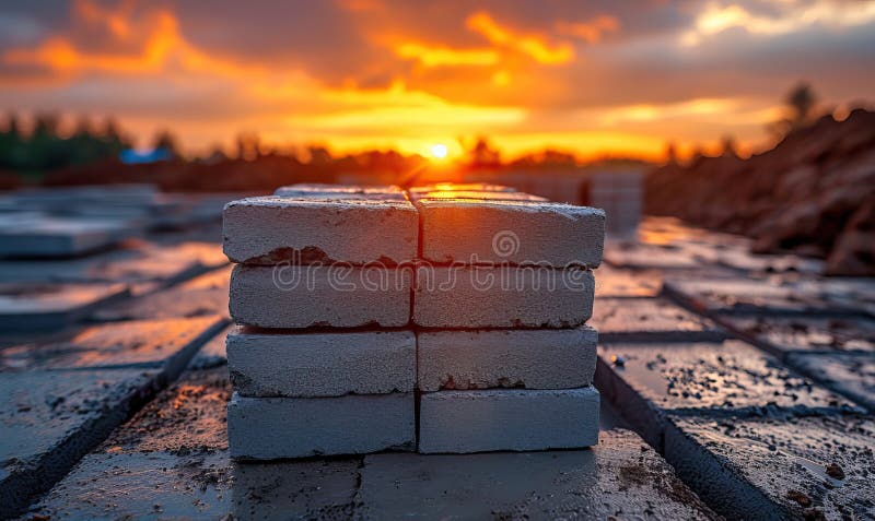Construction Materials, Stacked White Bricks for Work. Stock Photo ...