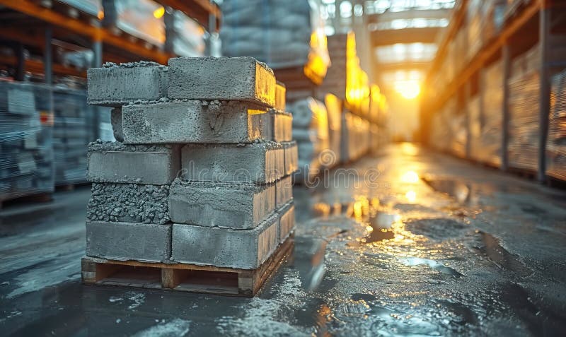Construction Materials, Stacked White Bricks for Work. Stock Photo ...