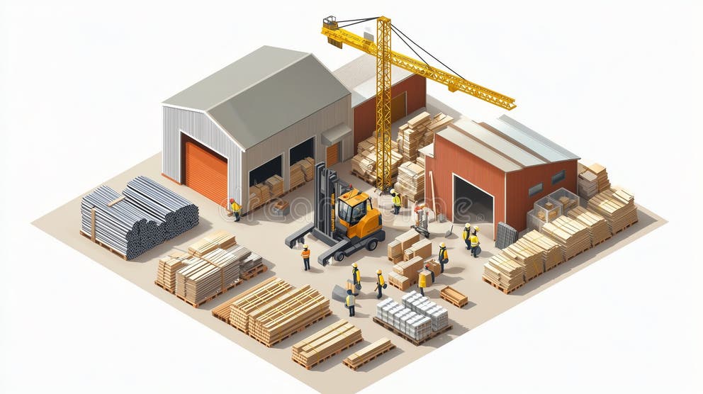 Construction Materials Storage: a 3D Vector Illustration of Organized ...