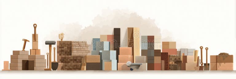 Construction Materials and Tools Arranged in a Central Fade Area for ...