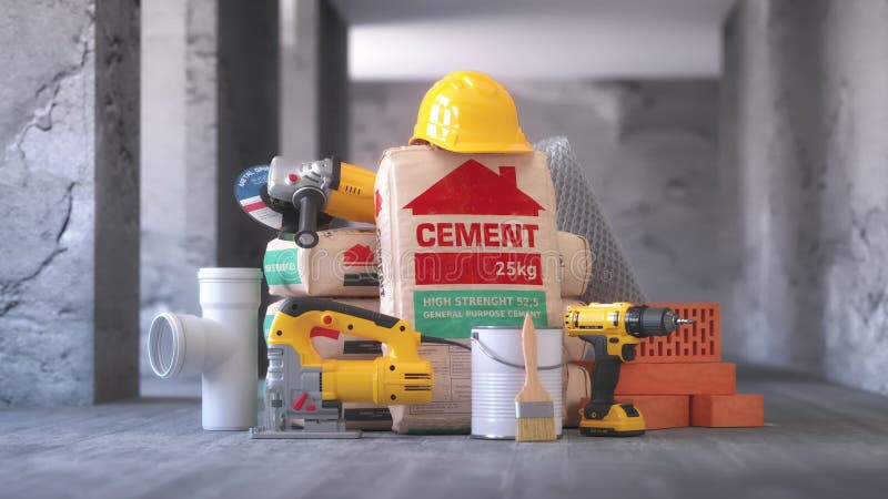 Construction Materials and Tools Indoors with Walls without Finishing ...