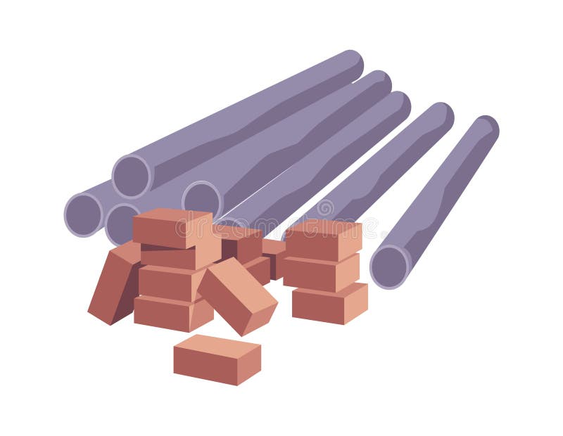 Building Materials in Cartoon Style: Bricks and Pipes. Stock Vector ...