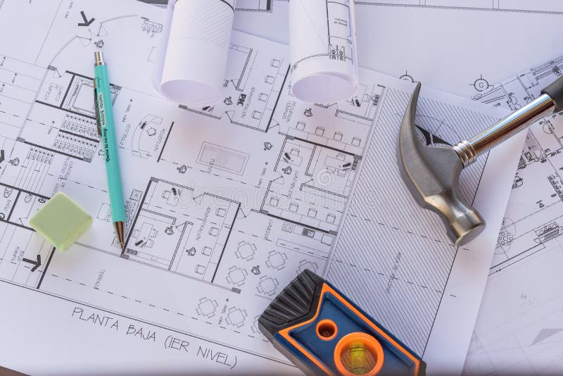 Construction Meeting To Review Plans Stock Image - Image of management ...