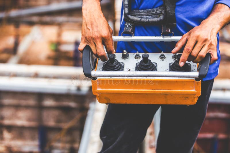 Construction Men Worker Control Boom Concrete Stock Image - Image of ...