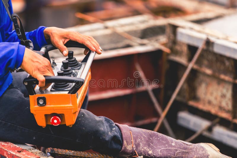 Construction Men Worker Control Boom Concrete Stock Photo - Image of ...