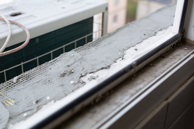 Construction Mesh and Cement. Preparatory Work for Insulation of Facade ...