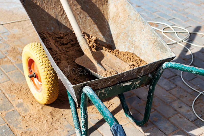 Construction Metal Wheelbarrow or Cart Close-up. Transportation of ...