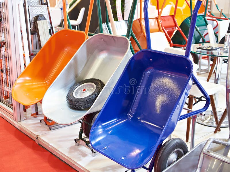 Construction Metal Wheelbarrows Stock Photo - Image of display ...