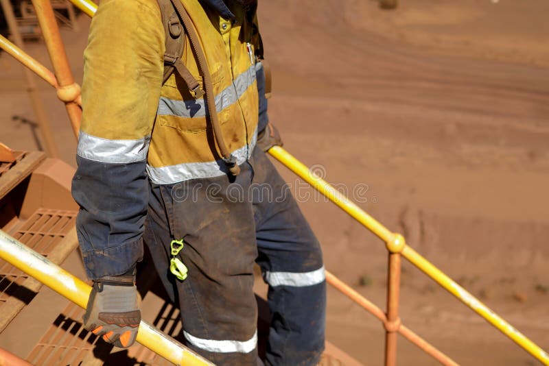 Wearing Safety Glove Dressing Work Uniform Walking Down Stairs Safety ...
