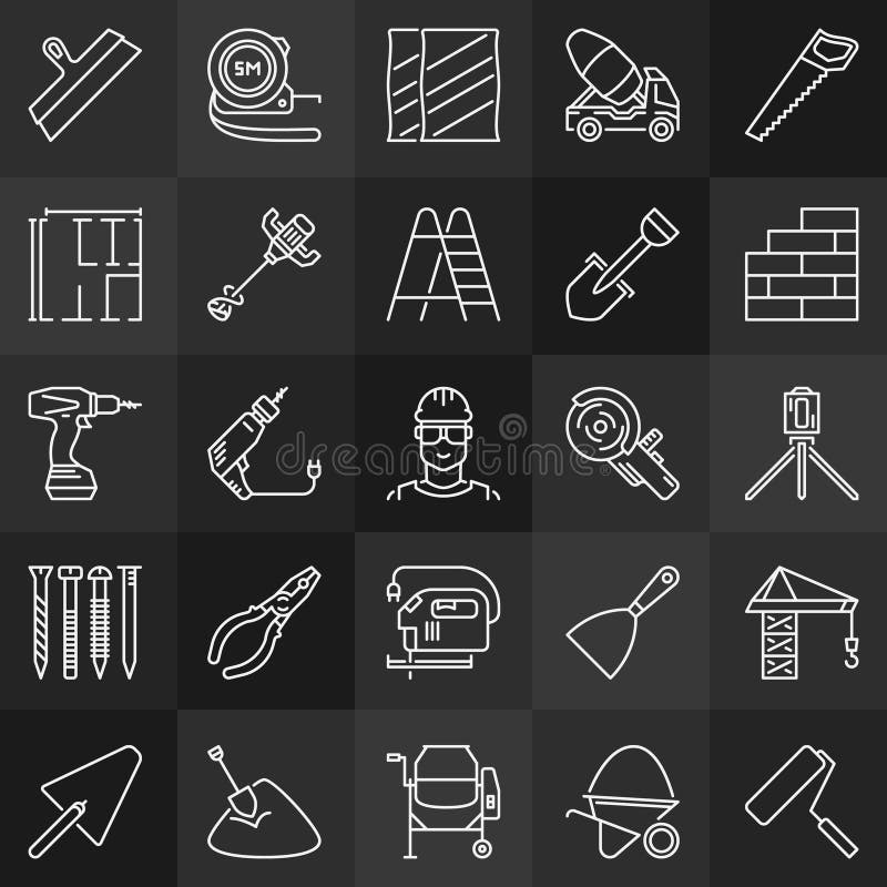 Construction Minimal Outline Icons. Vector Building Signs Stock Vector ...