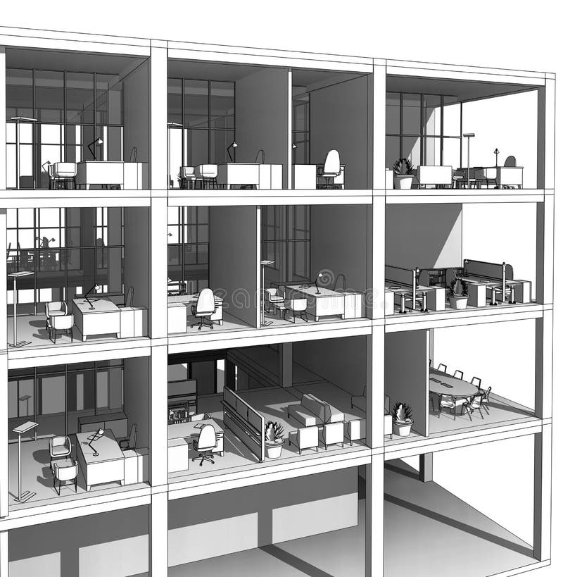 Architectural Sketch Drawing Building Model Stock Vector - Illustration ...