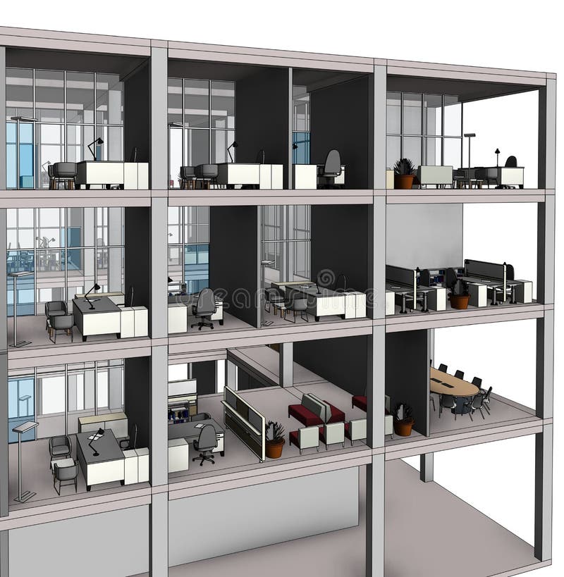 Architectural Sketch Drawing Building Model Stock Vector - Illustration ...