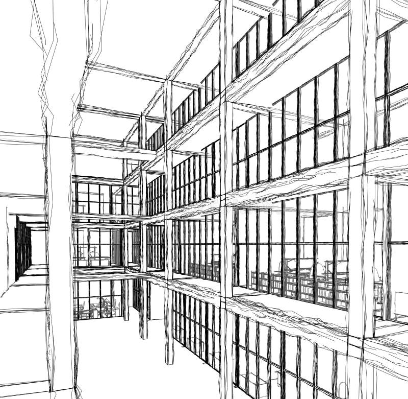 Architectural Sketch Drawing Building Model Stock Vector - Illustration ...