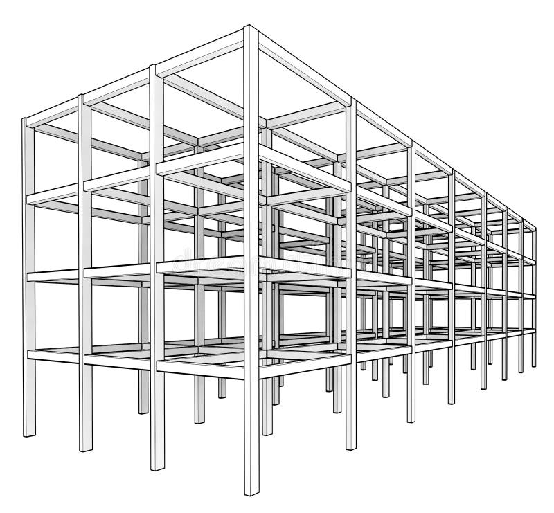 Architectural Sketch Drawing Building Model Stock Vector - Illustration ...