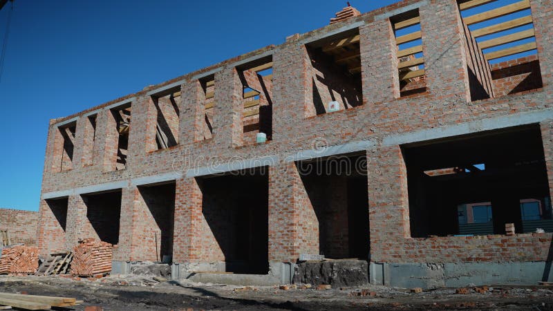 Construction of a Modern Brick Townhouse in Progress Stock Video ...