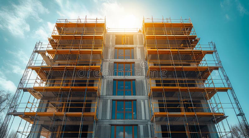 Construction of Modern Building with Scaffolding Under Clear Sky ...