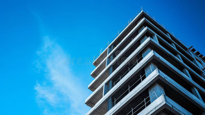Construction of Modern Concrete and Steel Building, Clear Blue Sky Copy ...