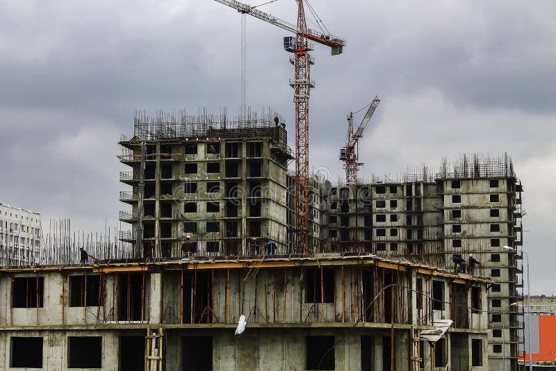 Construction of a Modern Monolithic Building. Stock Photo - Image of ...