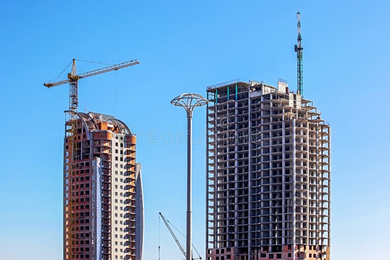 Construction of a Modern Tall Building Stock Image - Image of concrete ...